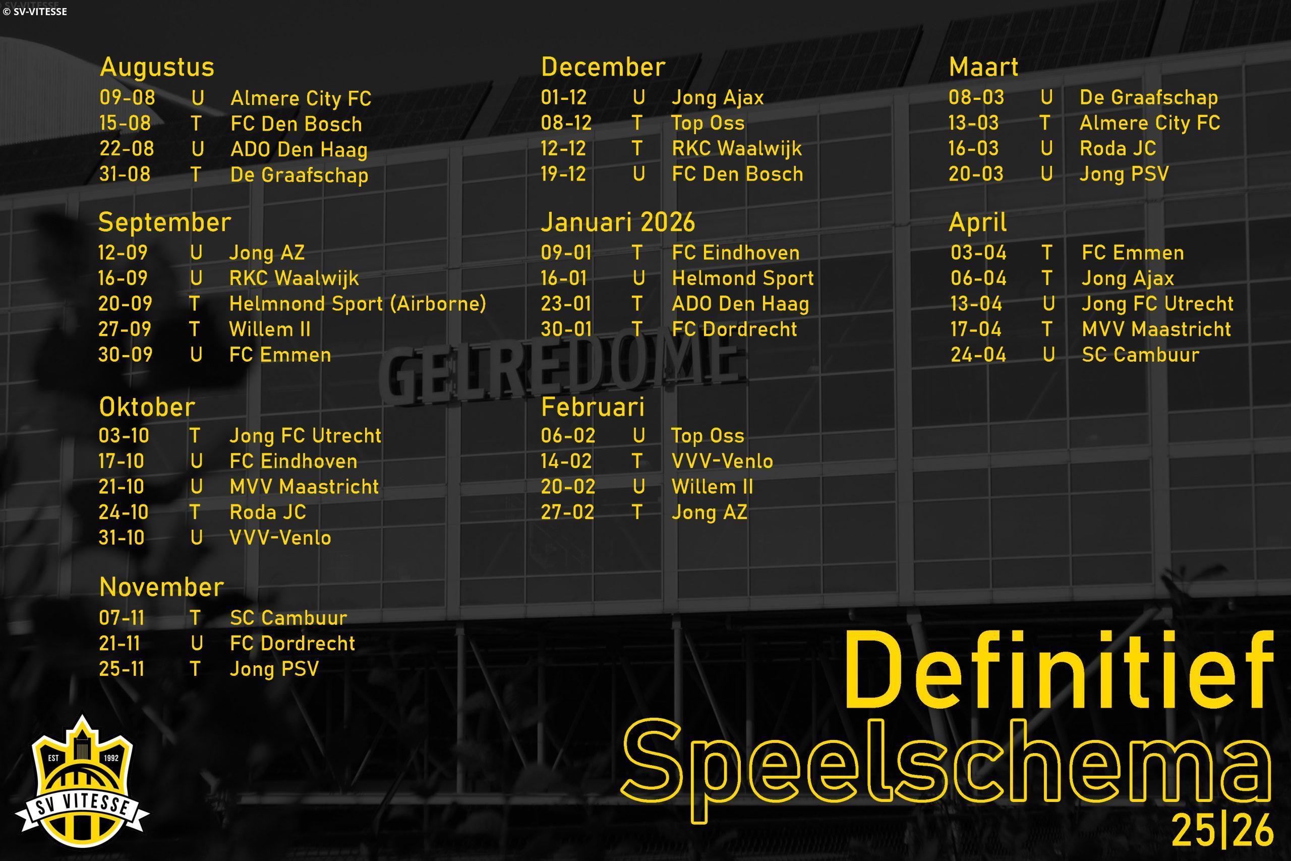Definitief speelschema bekend: Vitesse begint seizoen in Almere ...